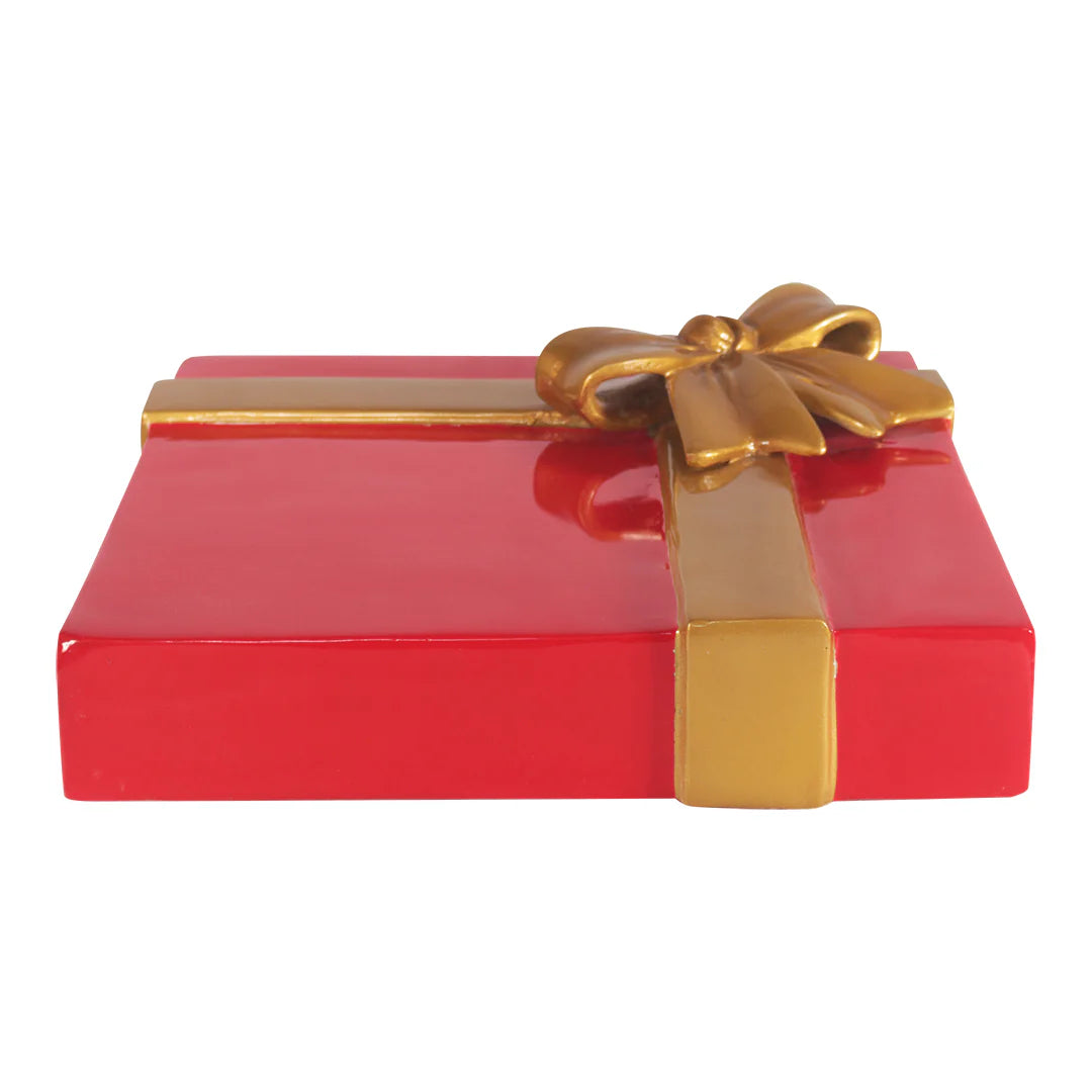 4" Red Gift Box with Gold Bow Fiberglass Christmas Decoration – Display ...