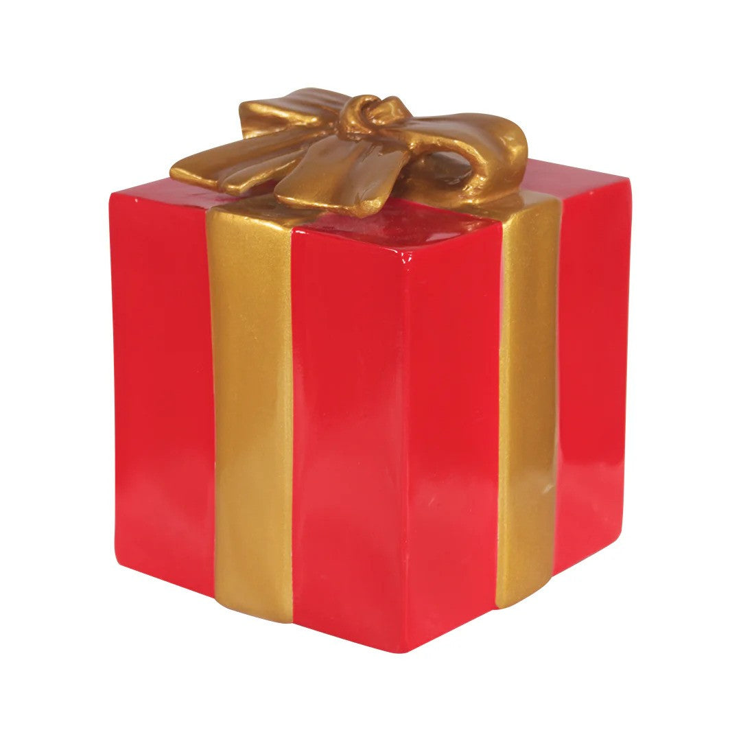 10" Red Gift Box with Gold Bow Fiberglass Christmas Decoration ...