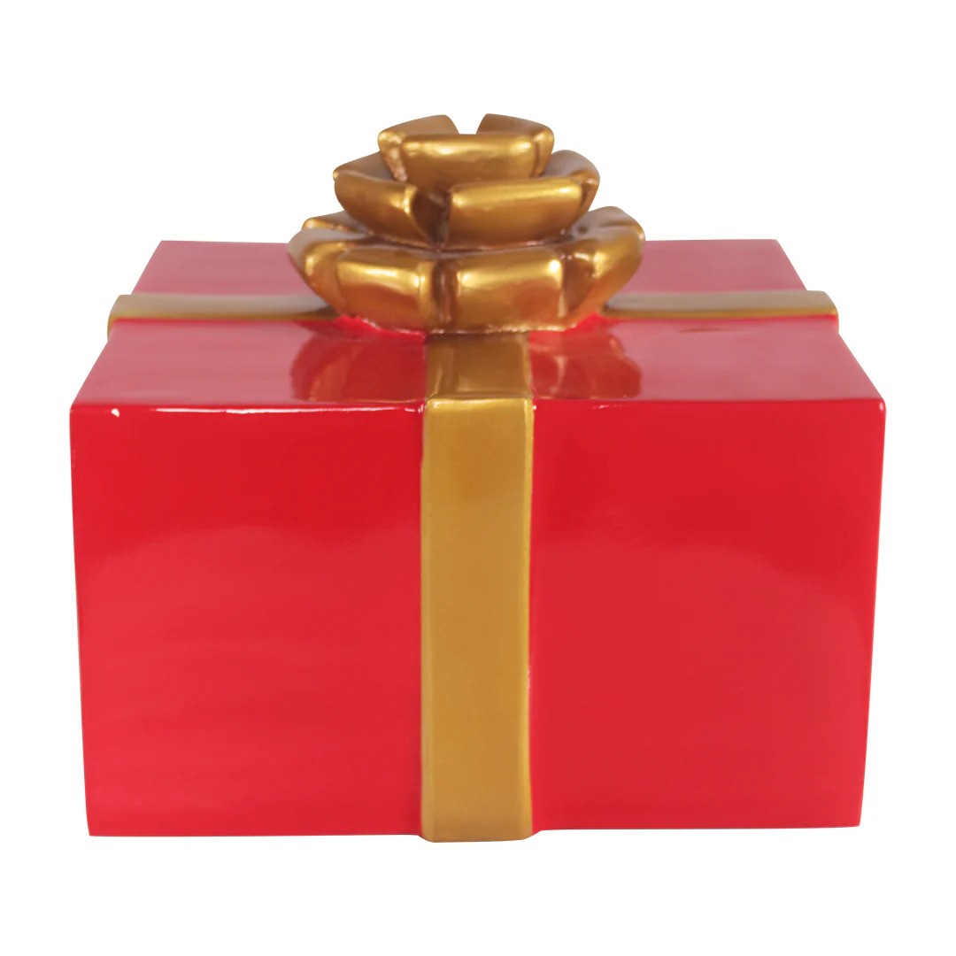 12" Red Gift Box with Gold Bow Fiberglass Christmas Decoration ...
