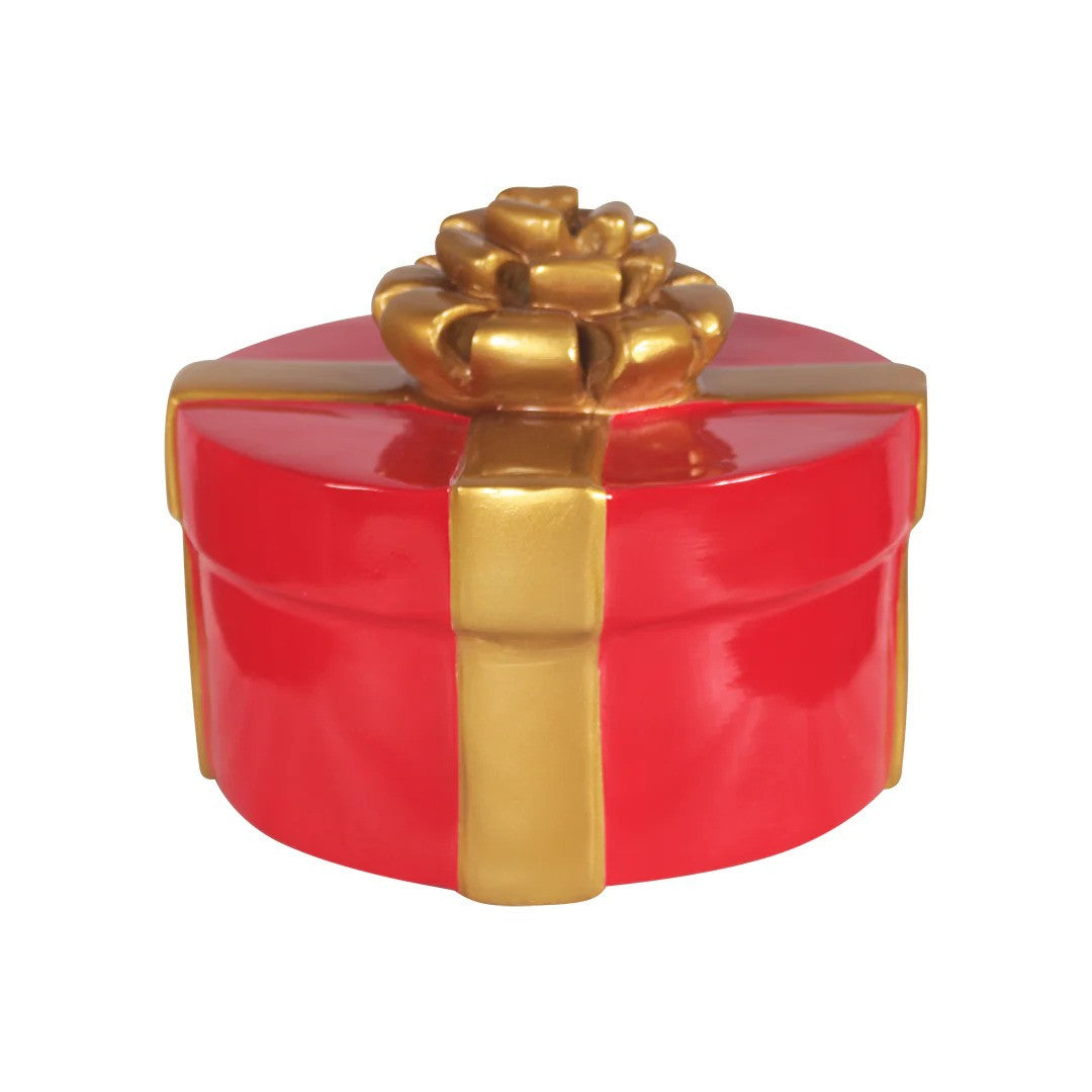 8" Round Red Gift Box with Gold Bow Fiberglass Christmas Decoration ...