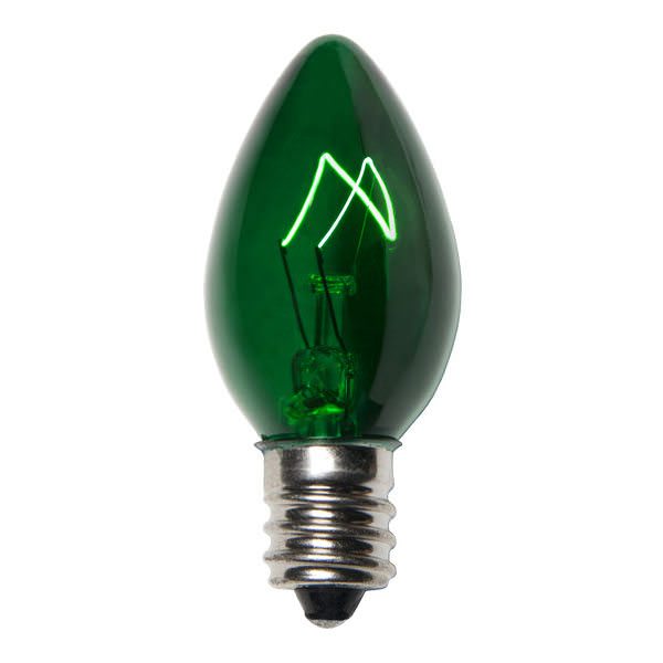 Green C7 Transparent Incandescent Light Bulbs - 25/BX - Display Sales