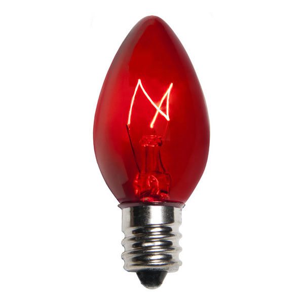 Red C7 Transparent Incandescent Light Bulbs - 25/BX | Display Sales